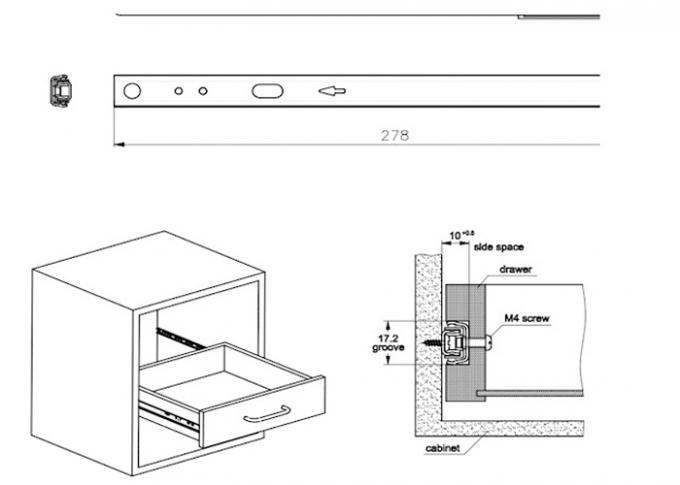 17 mm Drawing Slides self-closing single-extension undermount drawer slide